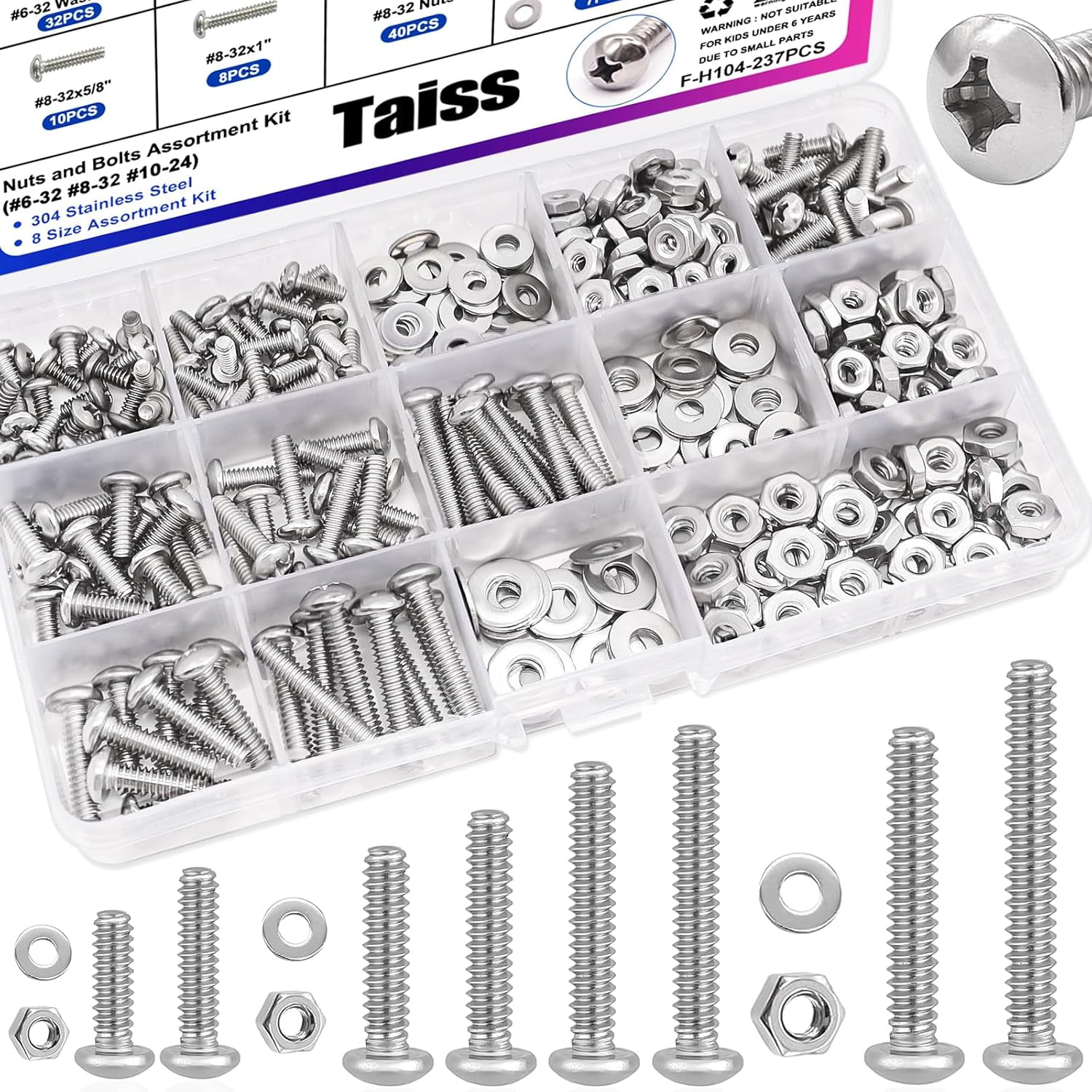 Machine Screws Nuts and Bolts Assortment Kit,304 Stainless Steel Bolts ...