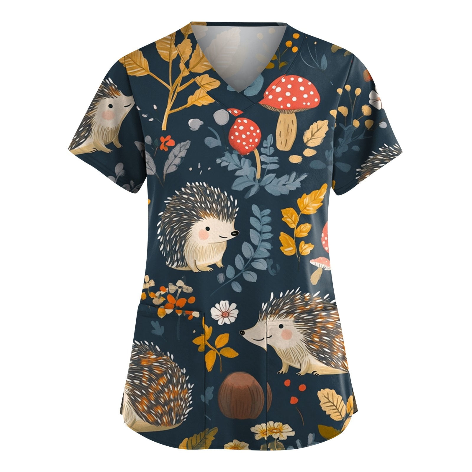 Machine Washable Black Scrub Top, Animal Print Tops For Women ...