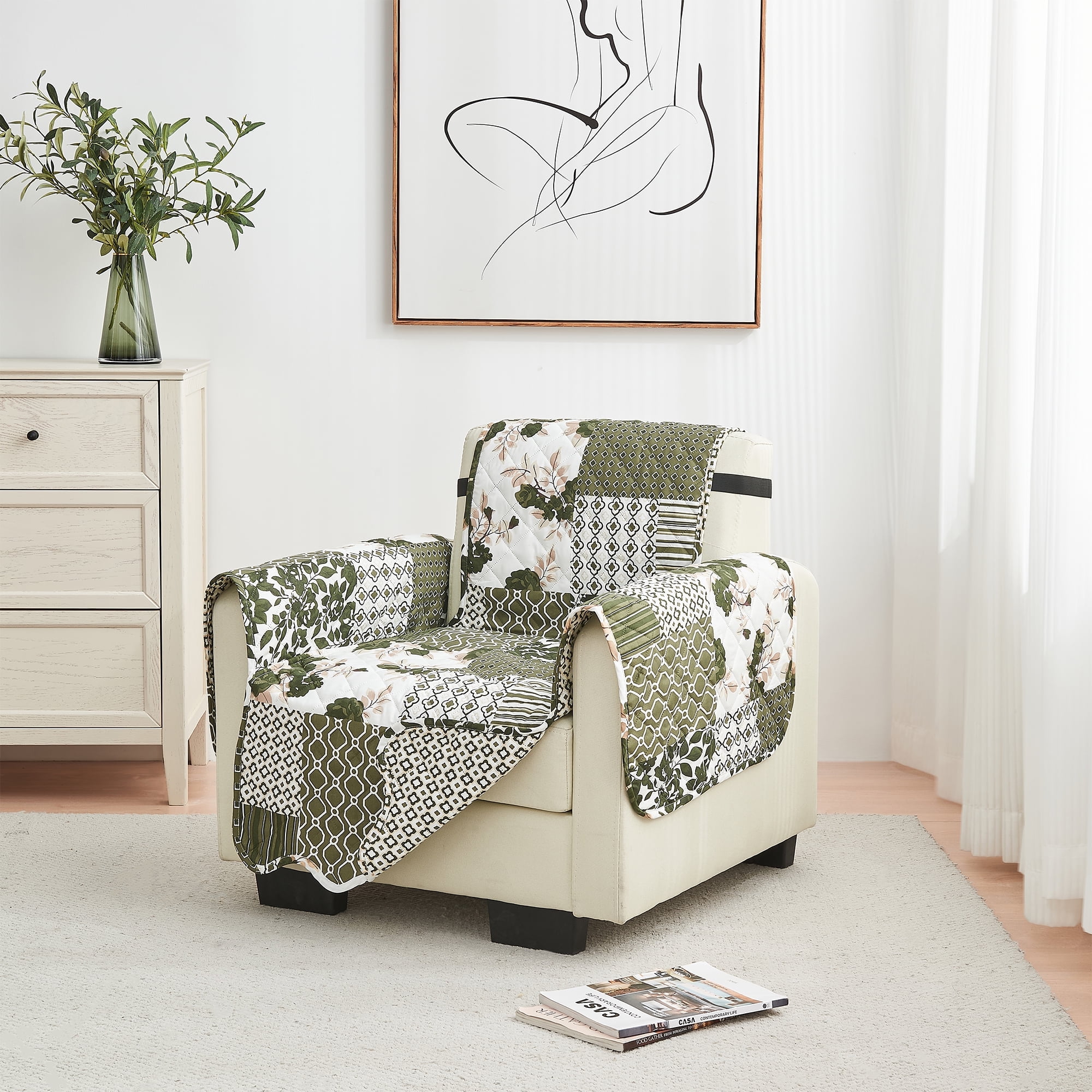 Machine Washable Couch Cover Reversible Patchwork Furniture Protector ...