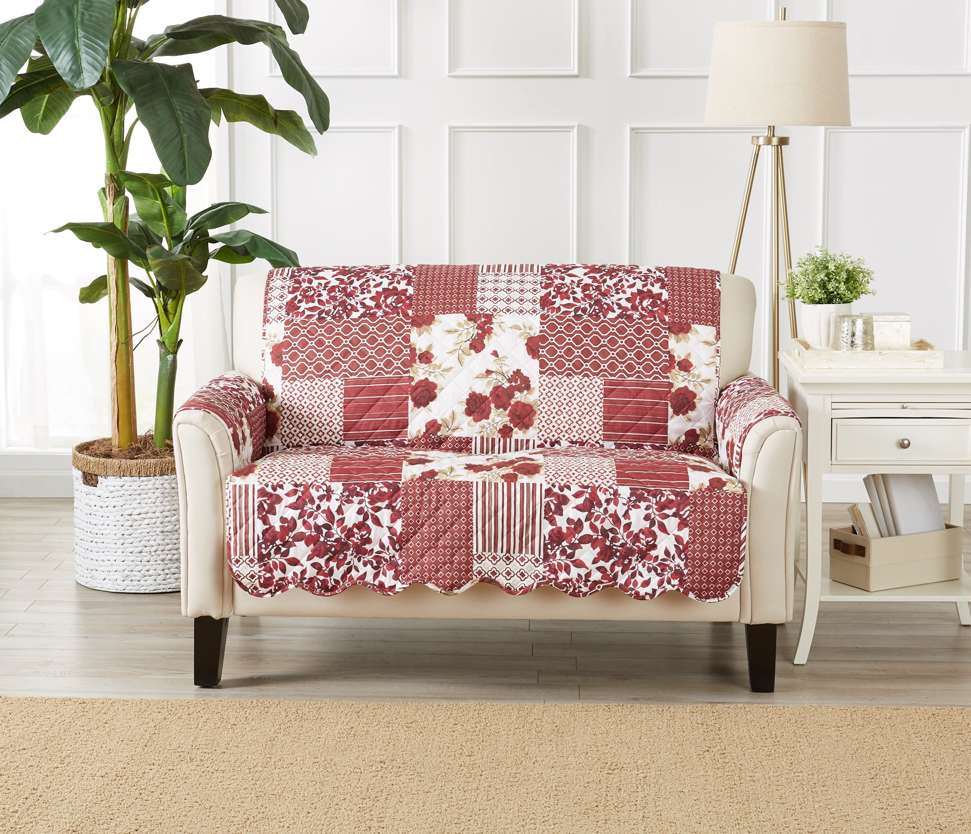Machine Washable Couch Cover Reversible Patchwork Furniture Protector ...