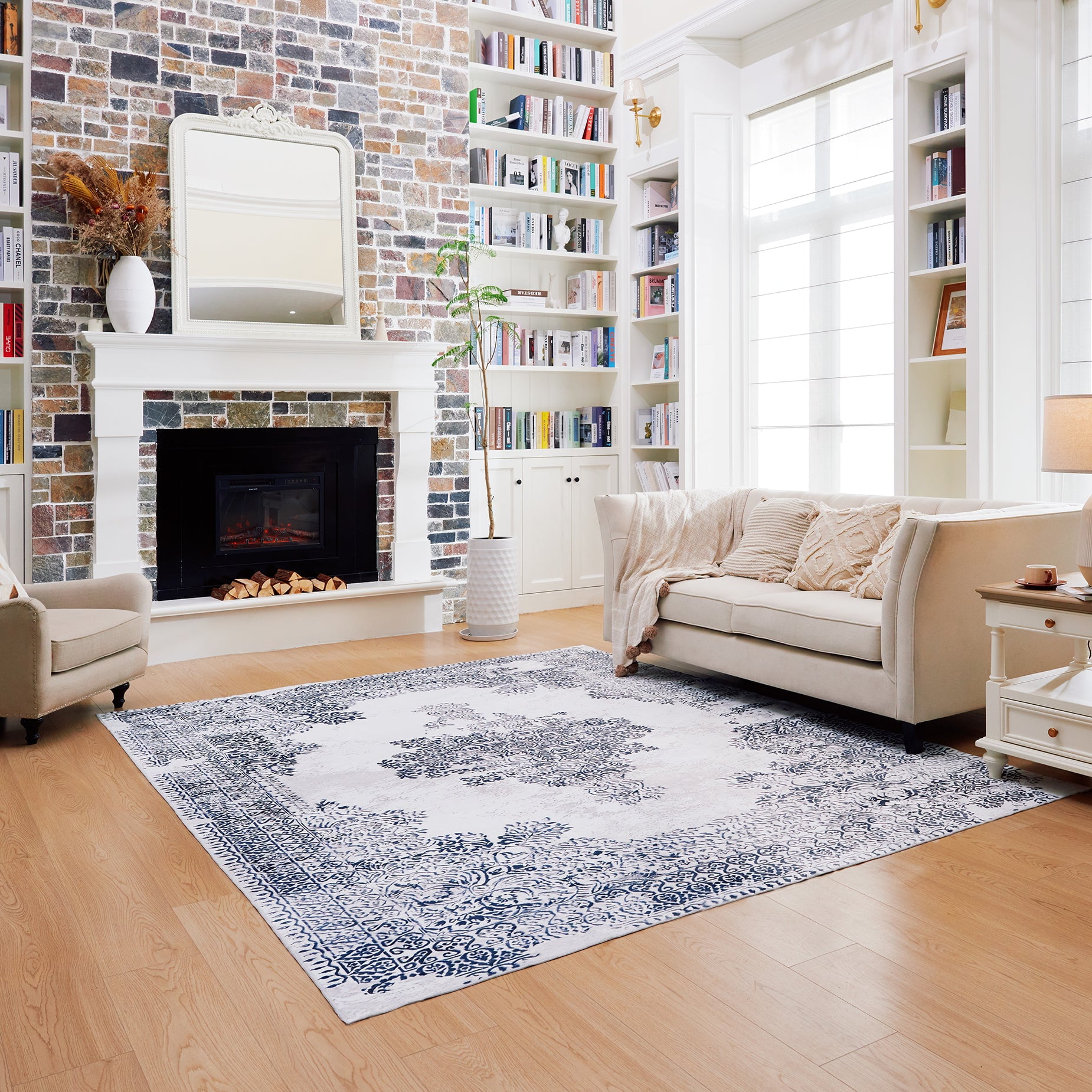 Machine Washable Distressed Vintage Area Rug - Grey and Ivory White ...