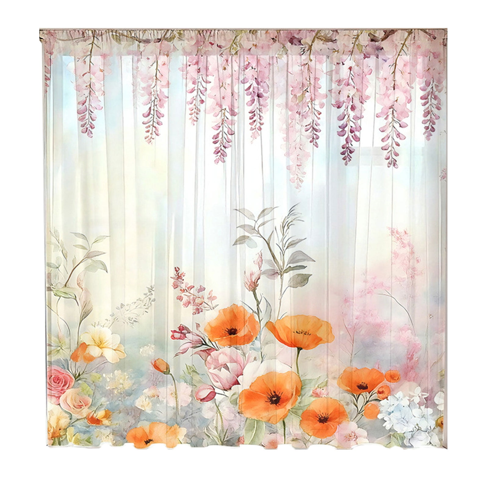 Machine Washable Polyester Sheer Curtain Features Rod Pocket For Simple ...