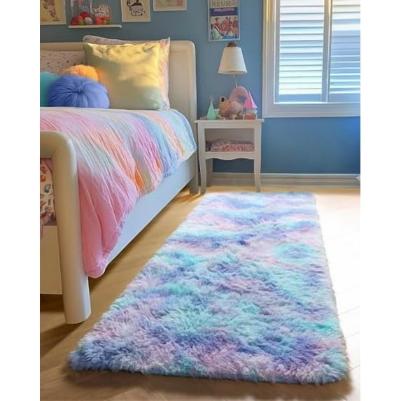 Machine Washable Rainbow Runner Rugs for Girls Bedroom Hallway Plush ...