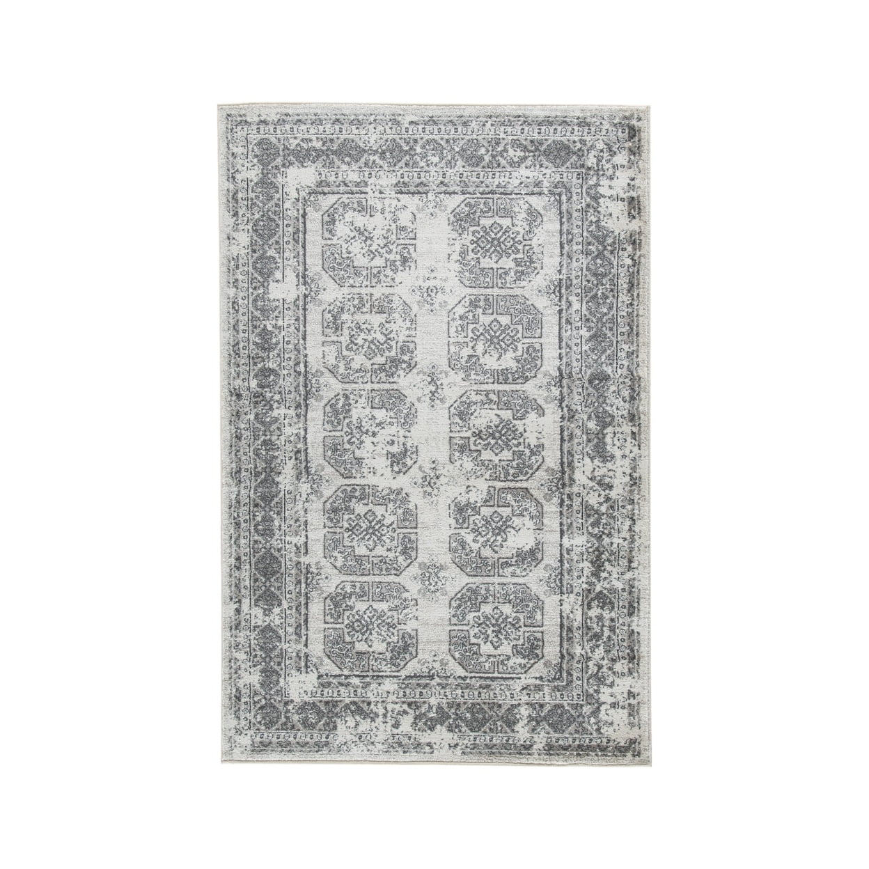 Machine Woven Fabric Rug with Erased Motif Pattern Medium Gray- Saltoro ...