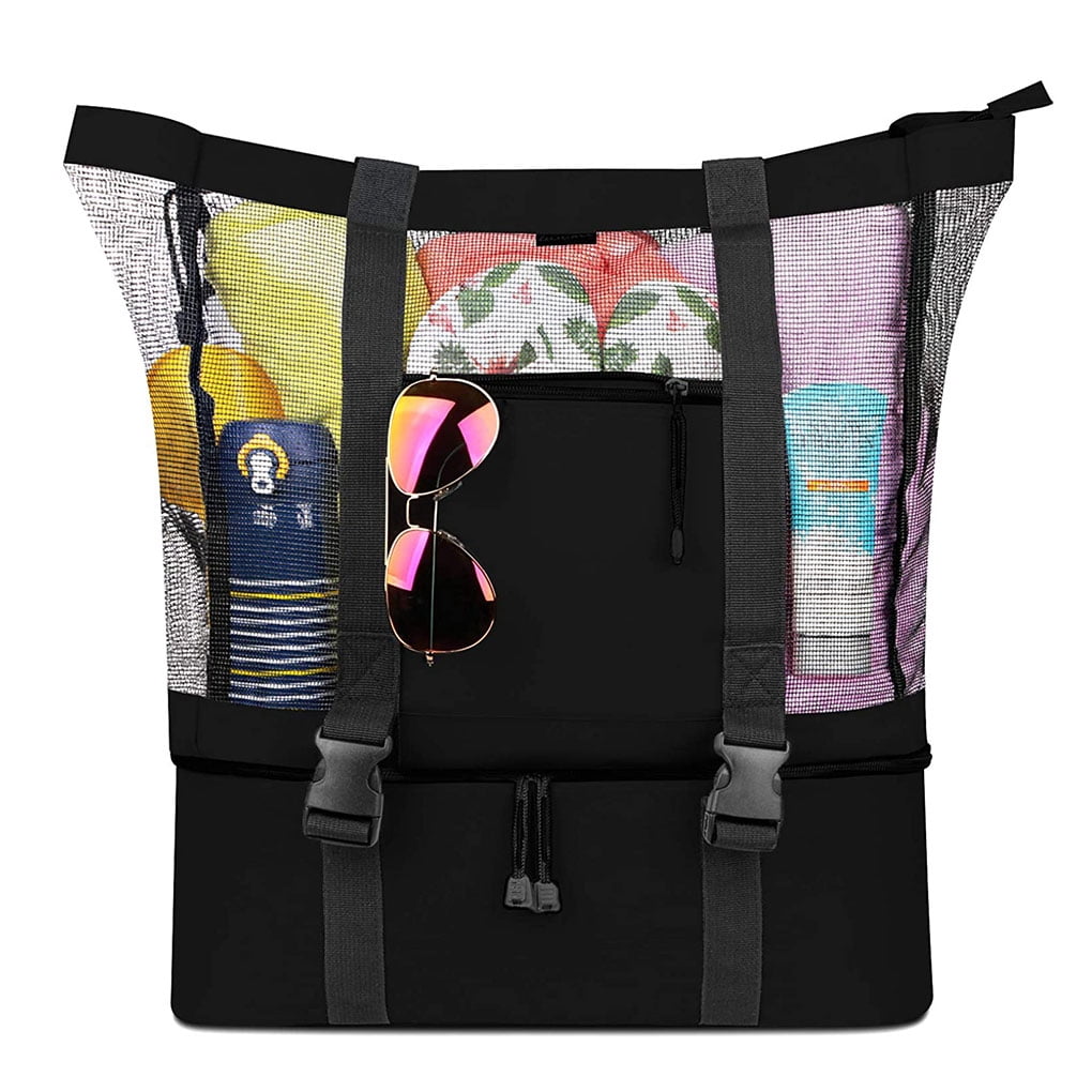 Machinehome Beach Bag Mesh Tote Handbag with Insulated Cooler Bag ...