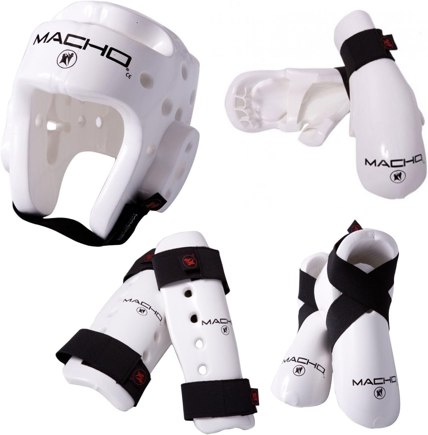 Macho Dyna 7 Piece Sparring Gear Set with shin Guards White Adult Large ...