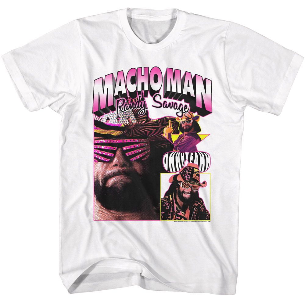 Macho Man - Randy Collage Light - White Front Print Short Sleeve Adult ...