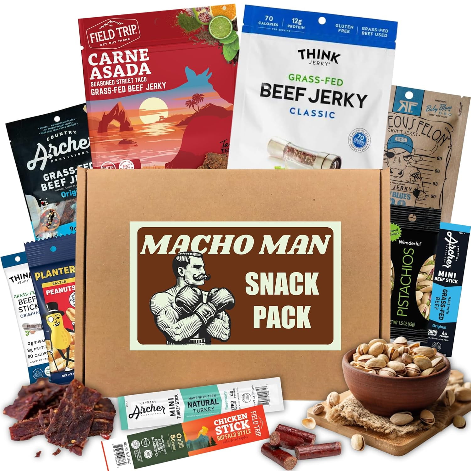 Macho Man Snack Pack Jerky Gift Box - High Protein Snacks for Men ...