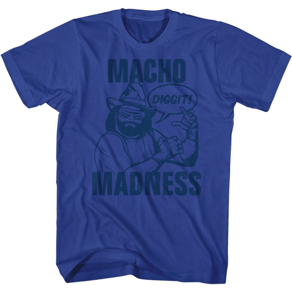 Macho Man WWF Randy Savage Cartoon Macho Madness Diggit! Blue Adult T ...