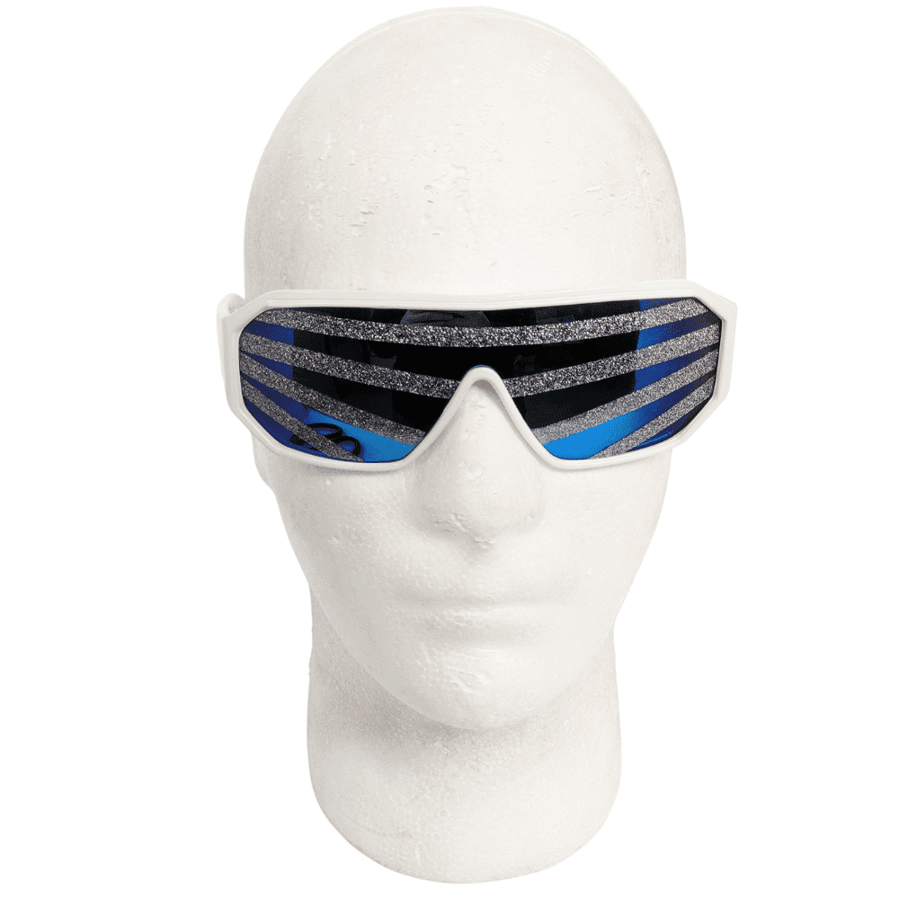 Macho Wrestler Sunglasses Silver Rays on Blue Lens with White Frame ...