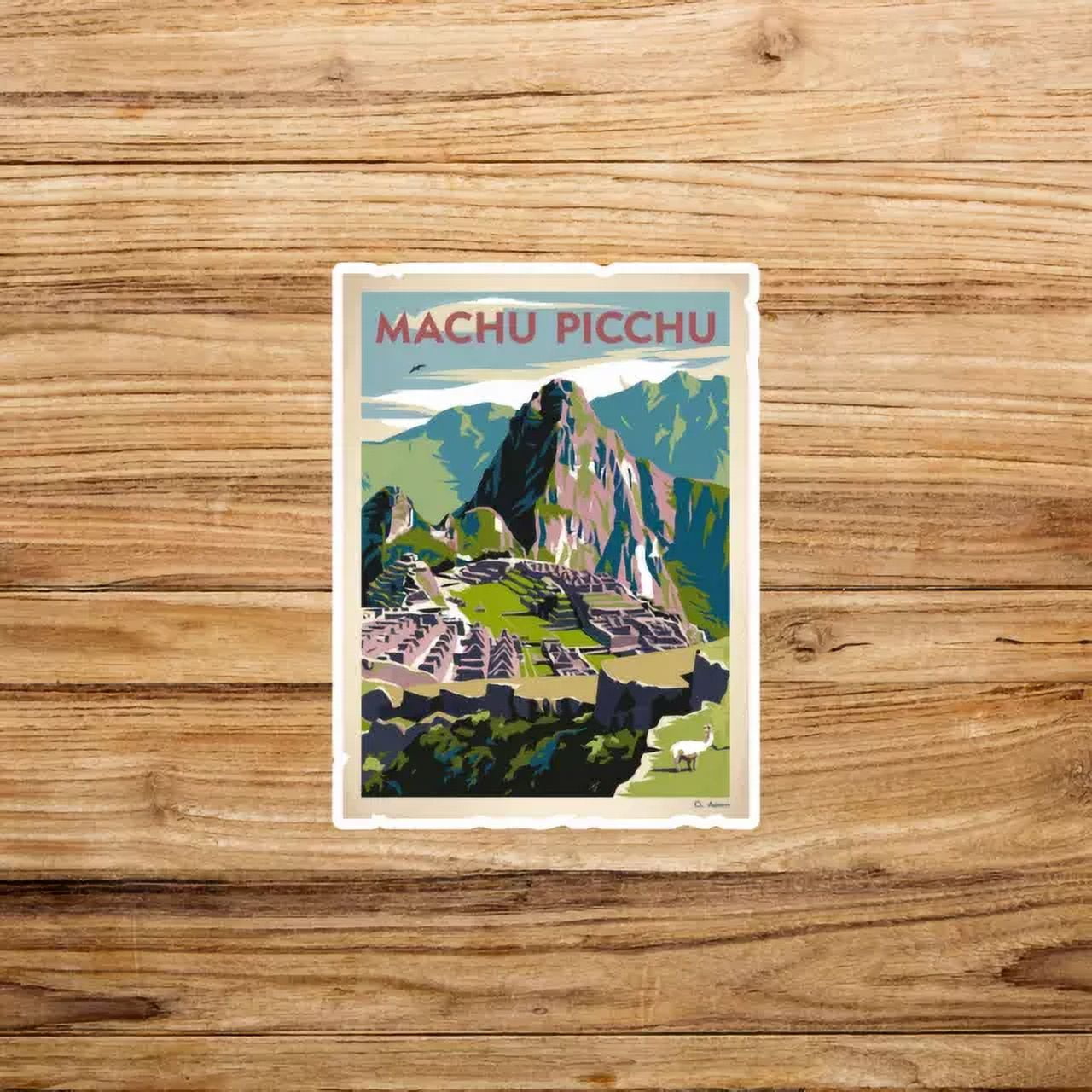 Machu Picchu Peru Vintage Travel Sticker - Colorful Inca Ruins Wall Art ...