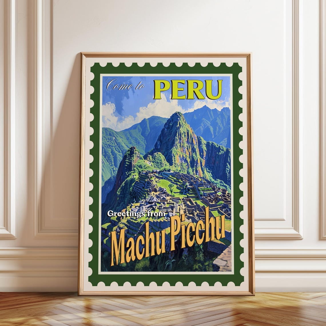 Machu Picchu Travel Poster - Retro Stamp Design "Come To Peru" Wall Art ...