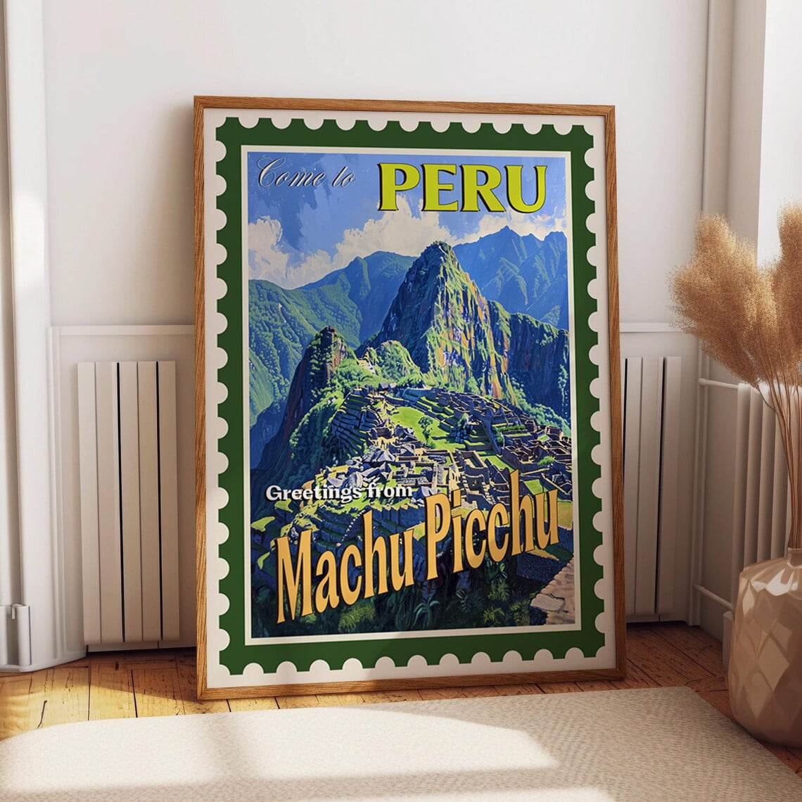 Machu Picchu Travel Poster - Retro Stamp Design "Come To Peru" Wall Art ...