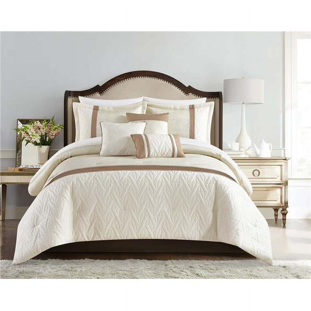 Maci Jacquard Woven Geometric Design Pleated Quilted Details Bedding ...