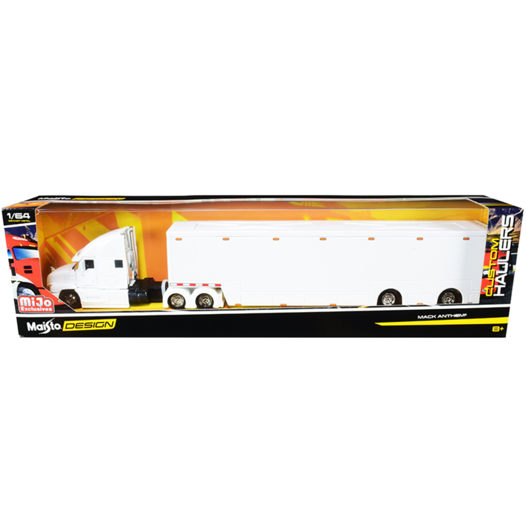 Maisto 14 in. Mack Anthem Diecast Model Car, Enclosed Transporter White ...