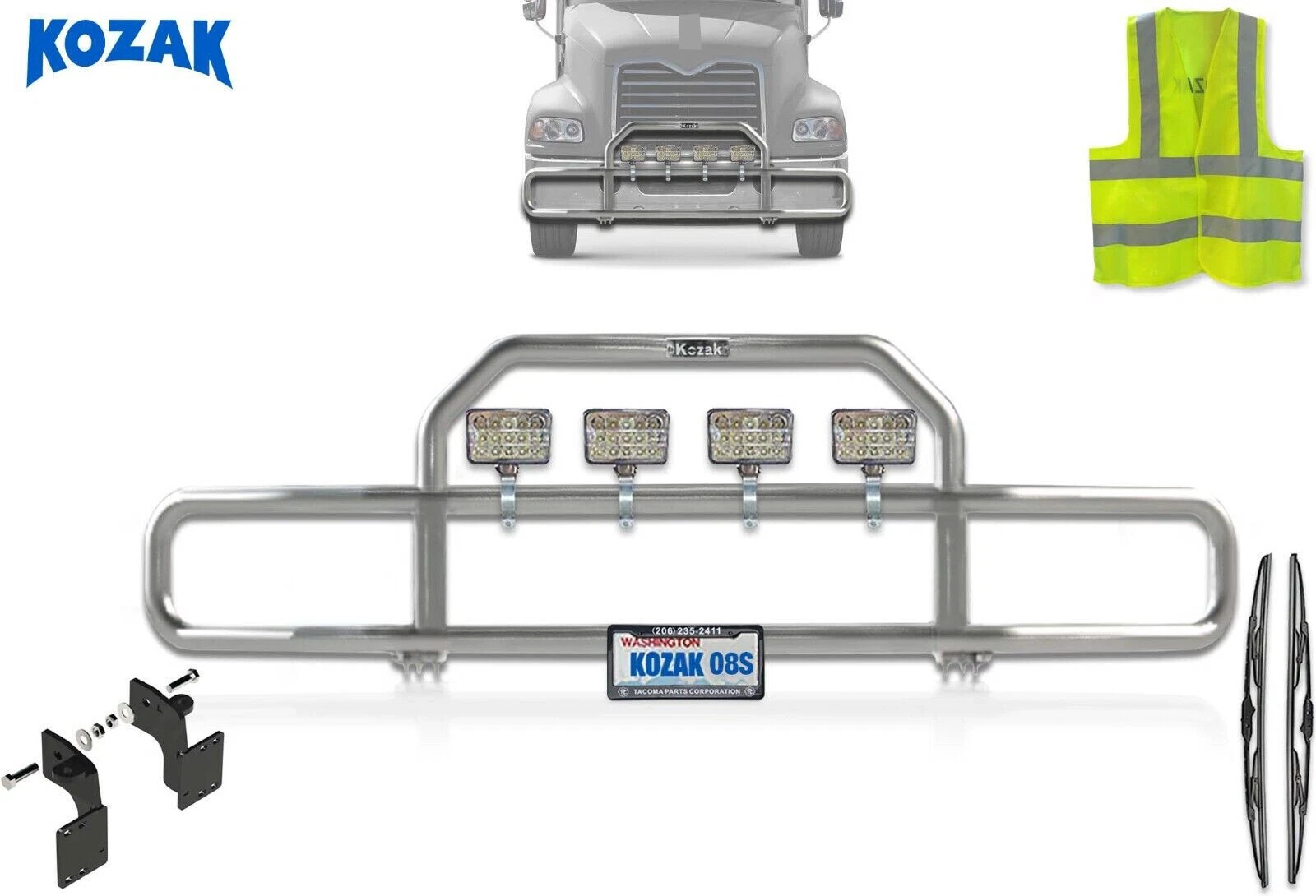 Mack CX 1999-2003 Front Grille Deer Moose Brush Bumper Guard Chrome ...