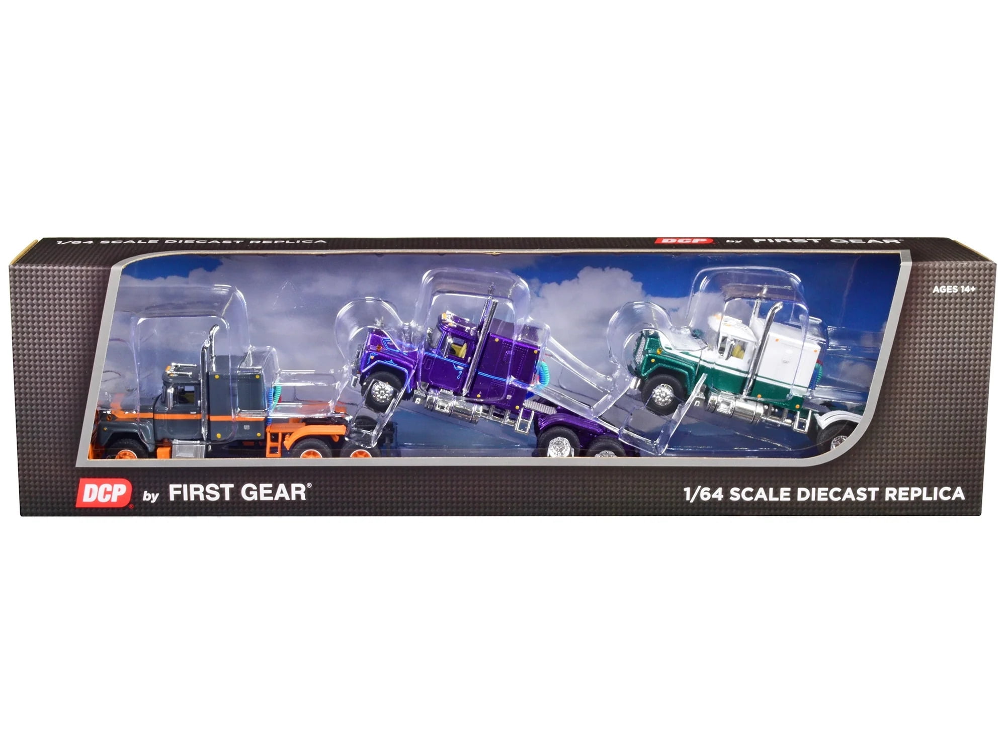 Mack R Sleeper Trio Set of 3 Truck Tractors in Gray Purple and Green 1/ ...