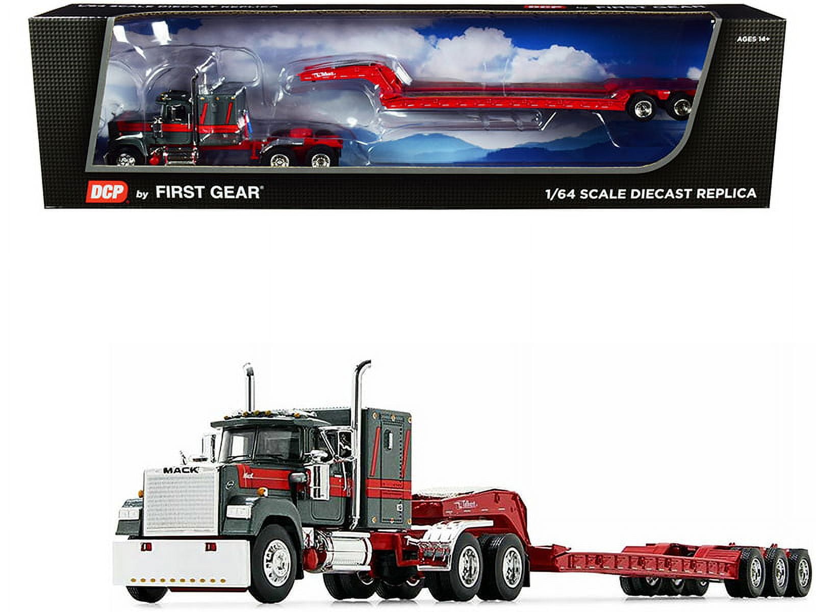 1/64 Gray & Red Mack Super-Liner Sleeper With Tri-Axle Lowboy, DCP By ...