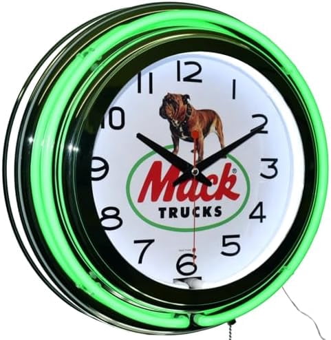 Mack Trucks Green Double Neon Clock Garage Man Cave Wall Decor ...