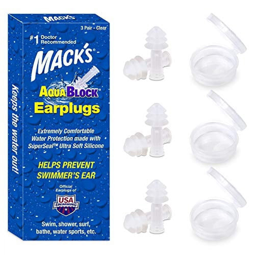 Mack's AquaBlock Swimming Earplugs, 3 Pair, Waterproof, Reusable ...