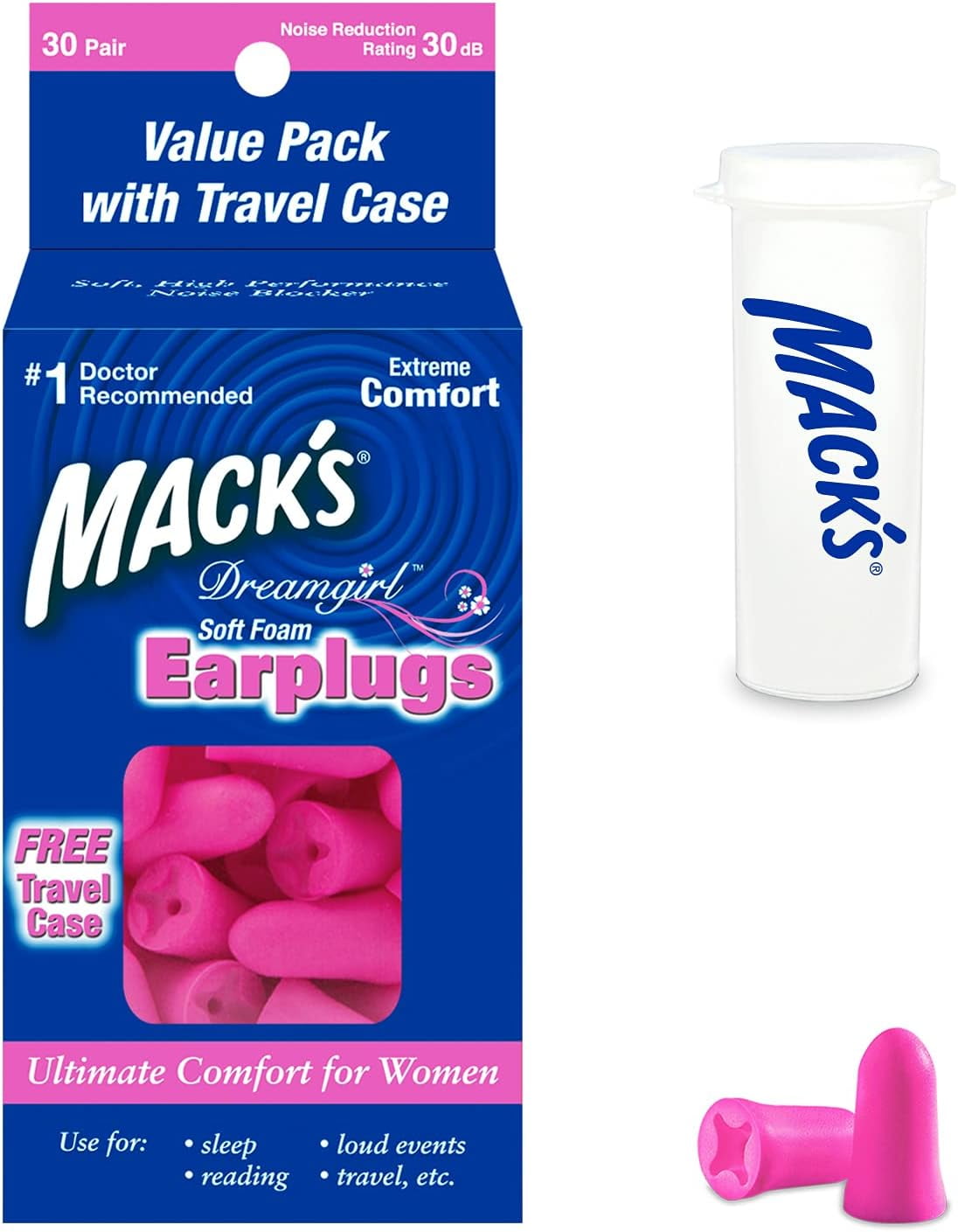 Mack's Dreamgirl Soft Foam Earplugs, 30 Pair, Pink - Small Ear Plugs ...