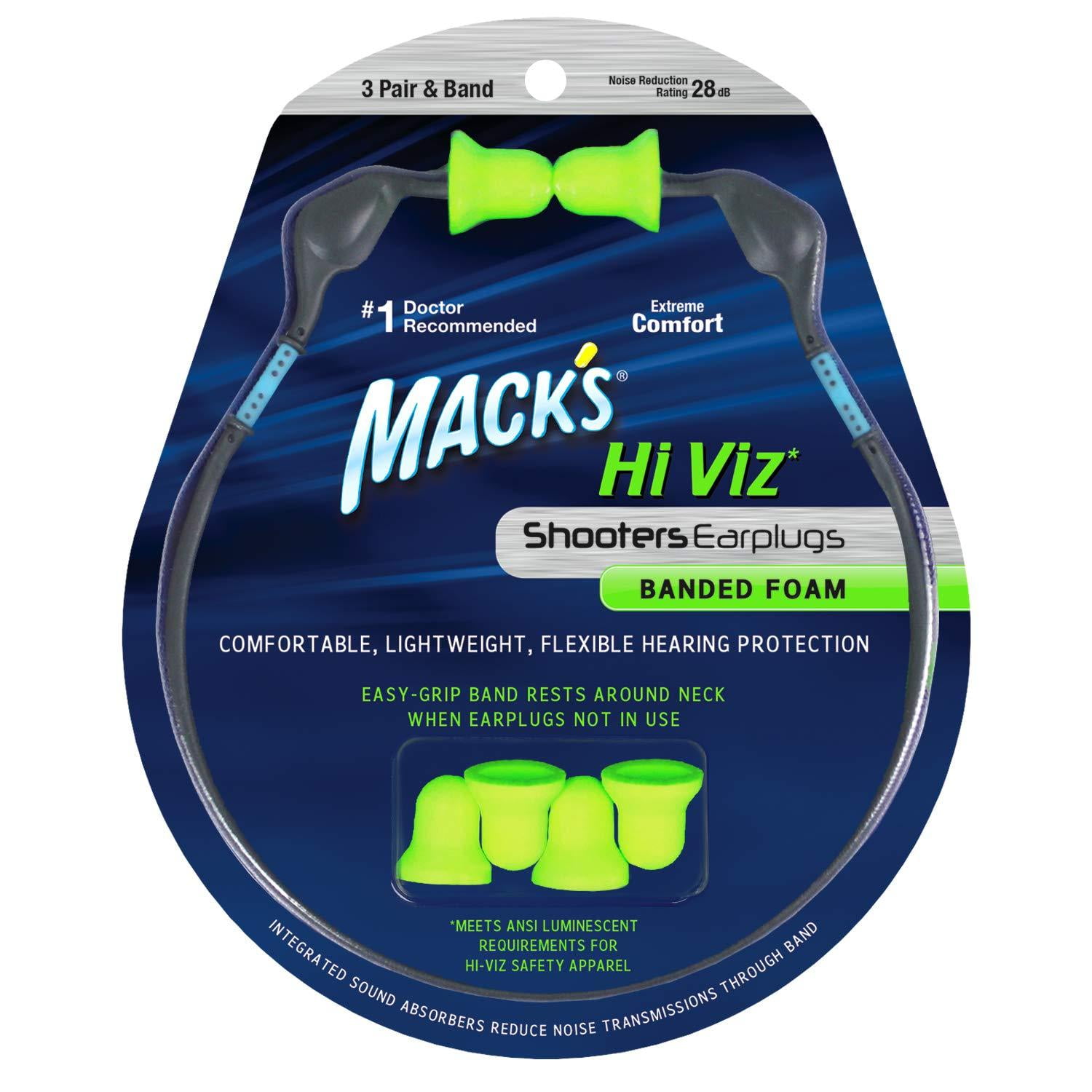 Mack’s Hi Viz Banded Foam Shooting Earplugs, 3 Pair with Band - Most ...