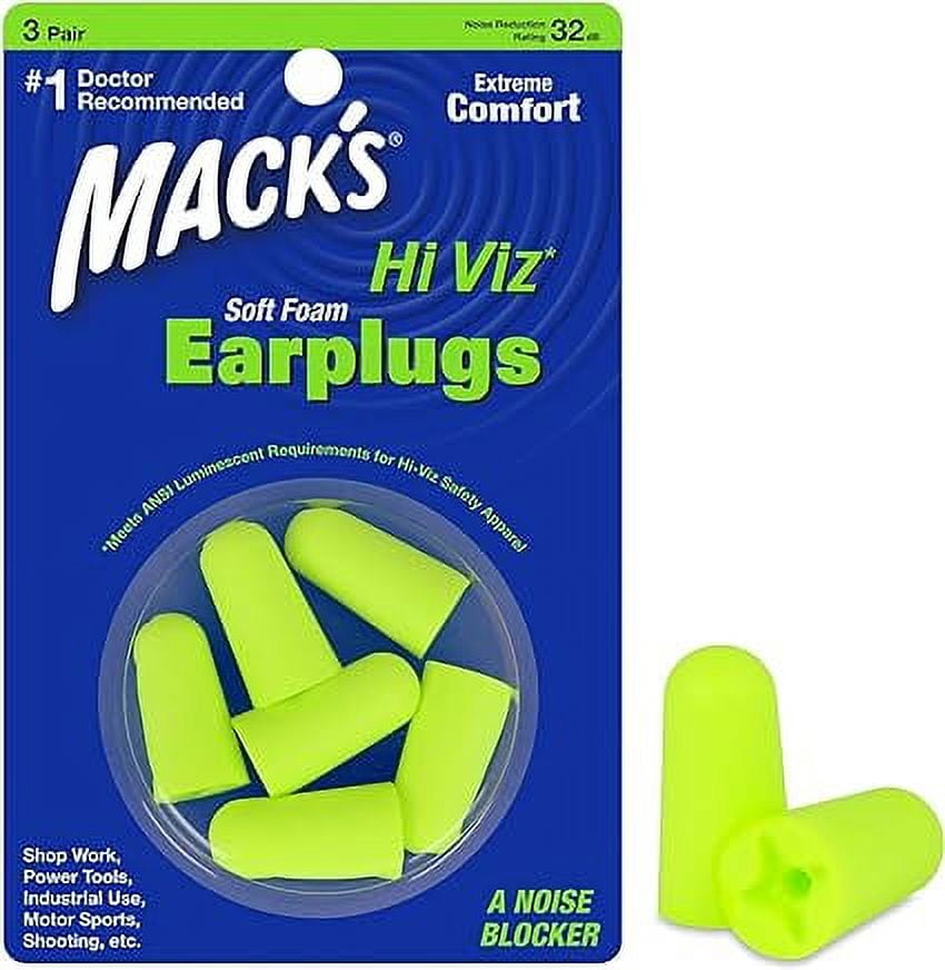Mack’s Hi Viz Soft Foam Earplugs, 3 Pair – Most Visible Color, Easy ...