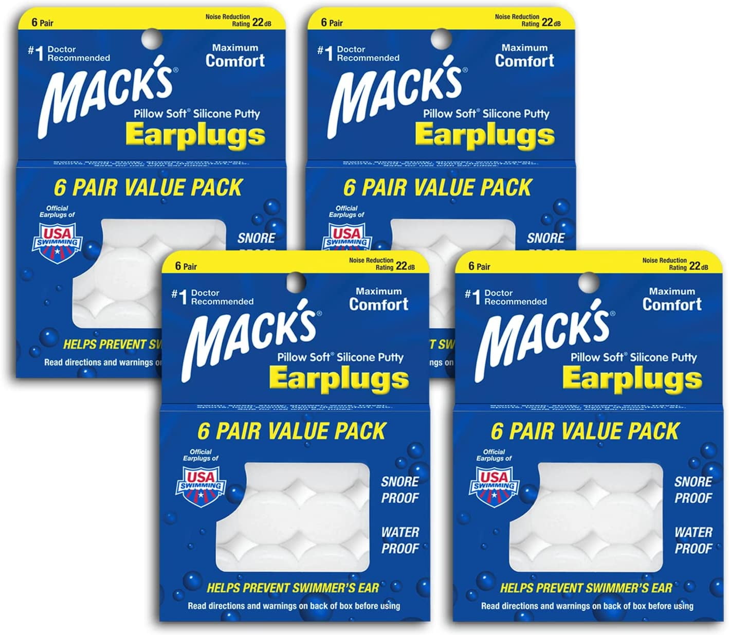 Mack's Pillow Soft Silicone Earplugs - 6 Pair (Pack of 4), Value Pack The Original Moldable ...