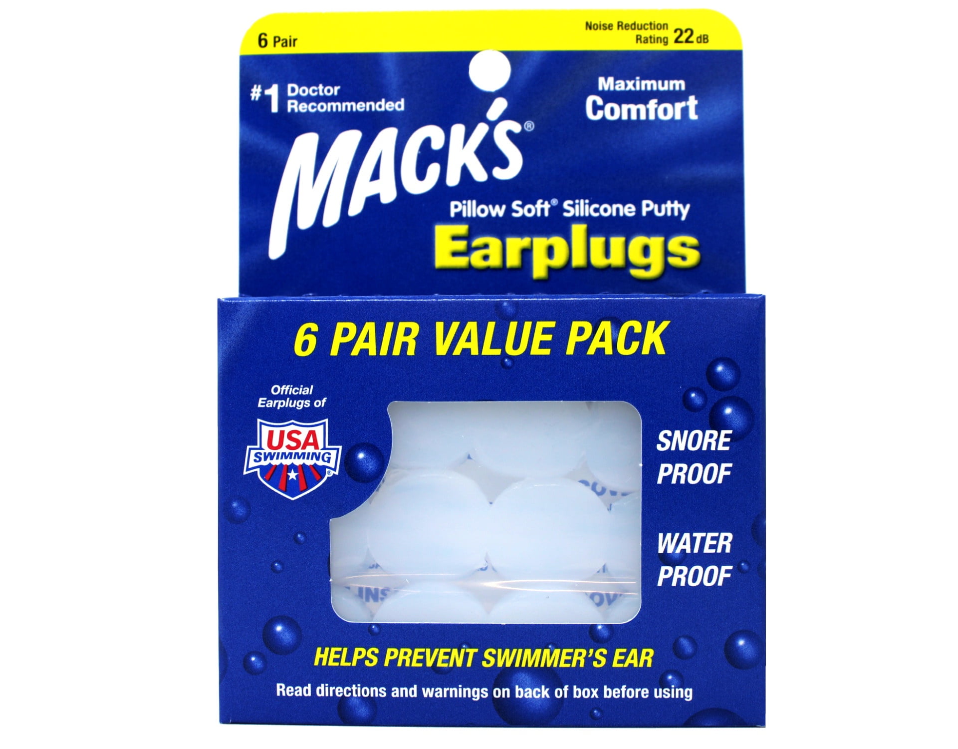 Mack's Silicone Earplugs - 6 Pair, for Sleeping, Snoring, Swimming ...