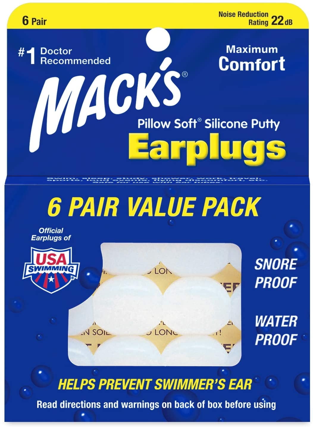 Mack's Pillow Soft Silicone Earplugs - 6 Pair, Value Pack The Original ...