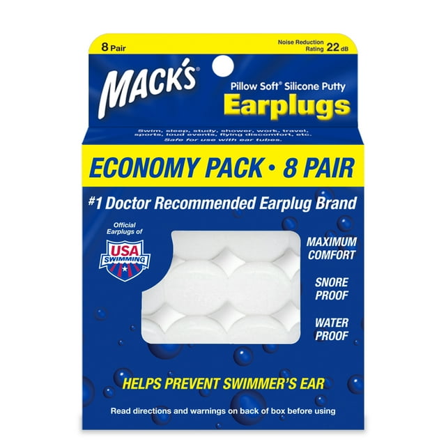Mack's Silicone Earplugs, 8 Pair - Moldable Putty for Sleep, Snoring ...