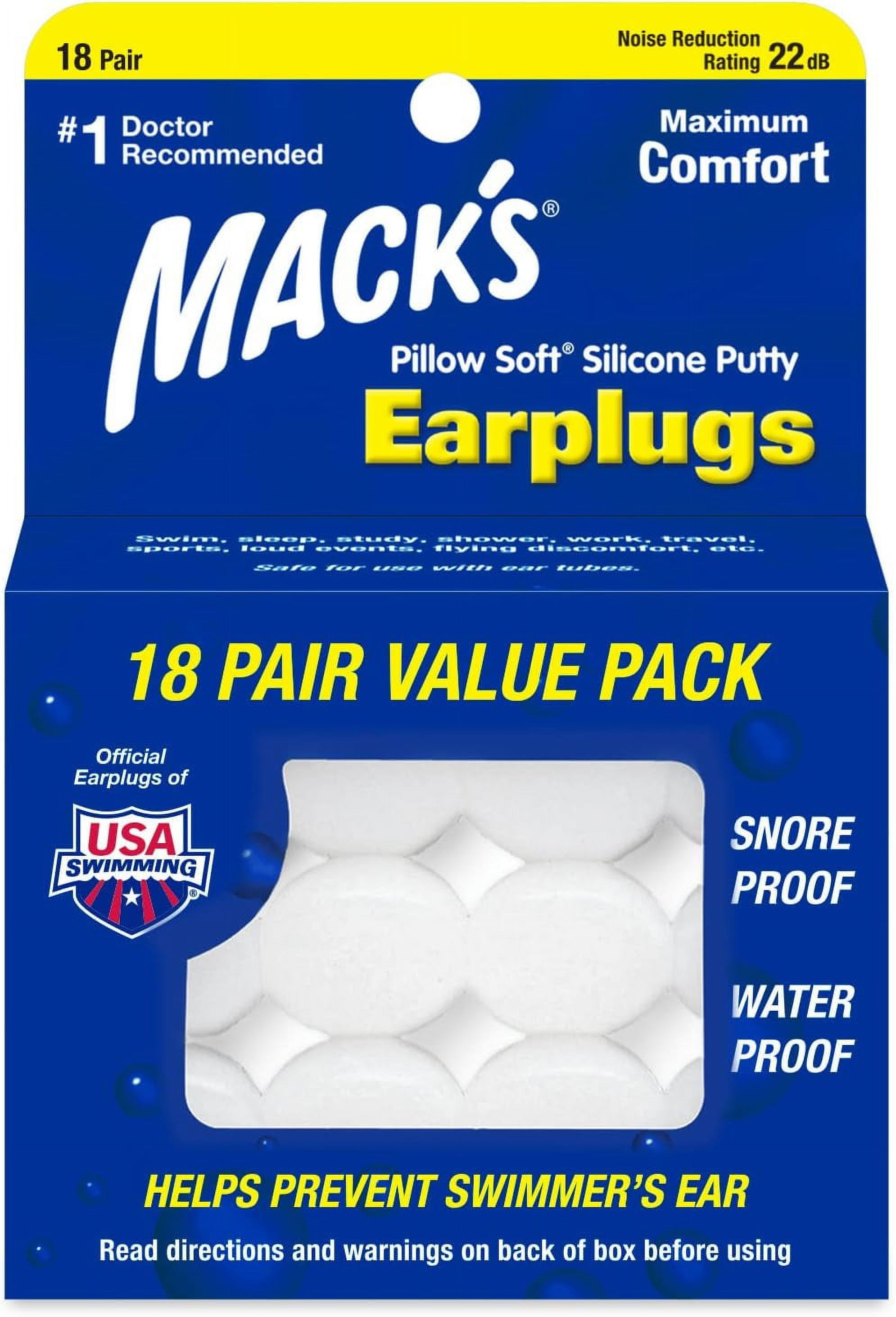 Mack's Pillow Soft Silicone Earplugs for Sleeping Swimming Waterproof ...
