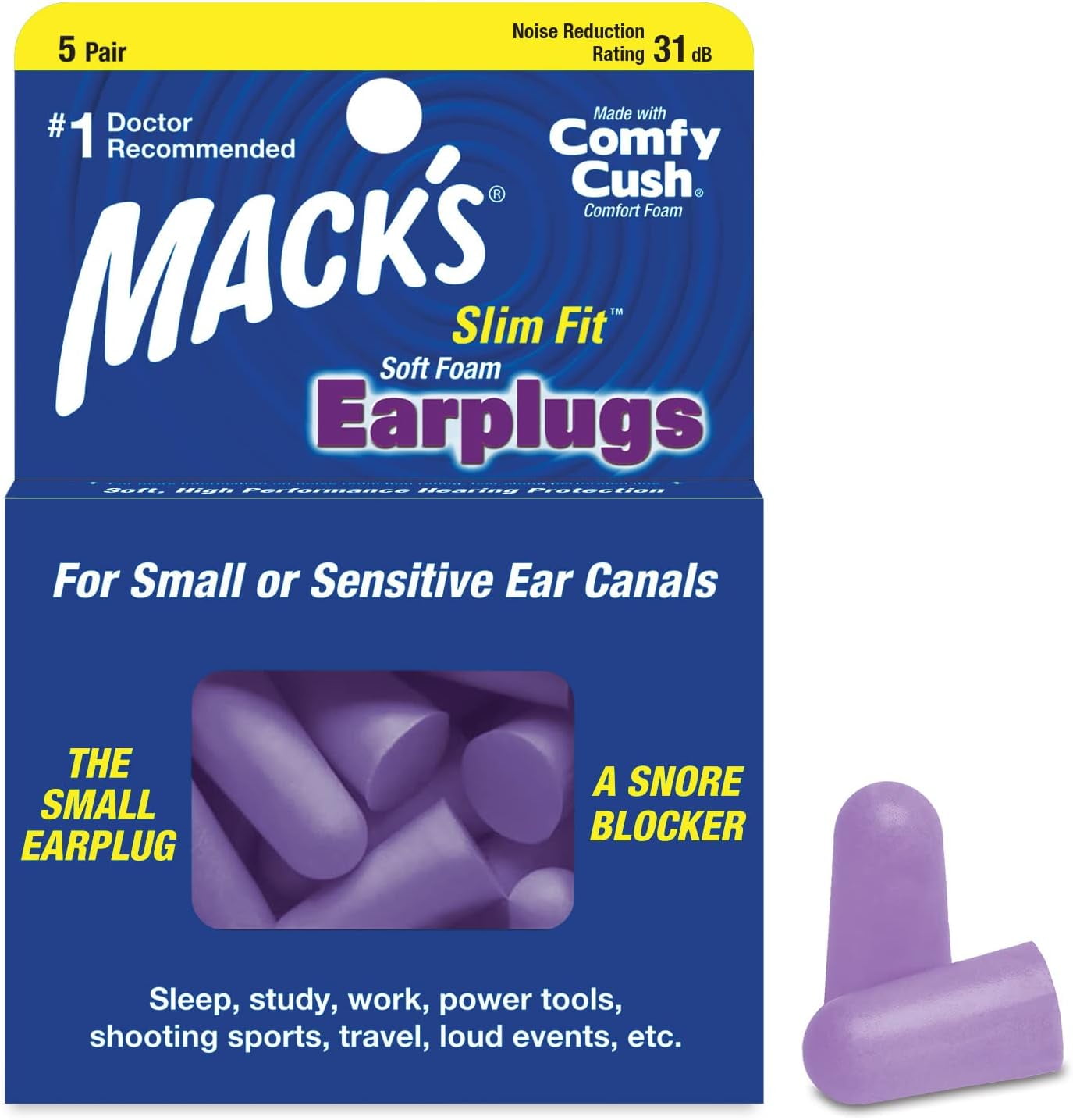 Mack's Slim Fit Soft Foam Earplugs, 5 Pair - Small Ear Plugs for ...