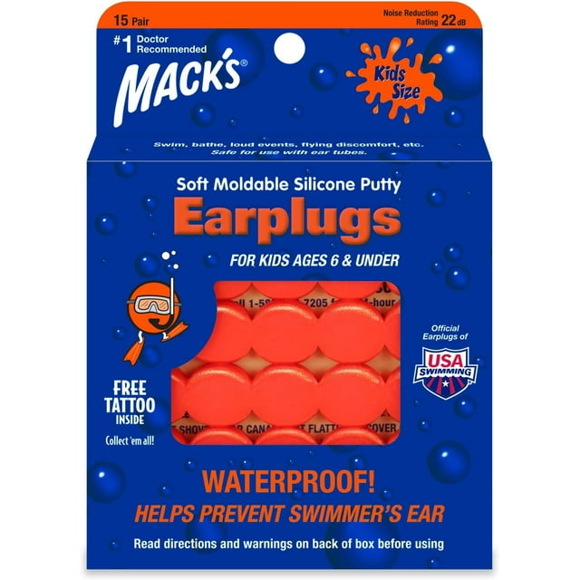 Mack's Kids Moldable Silicone Ear Plugs – 15 Pair, Waterproof, for ...