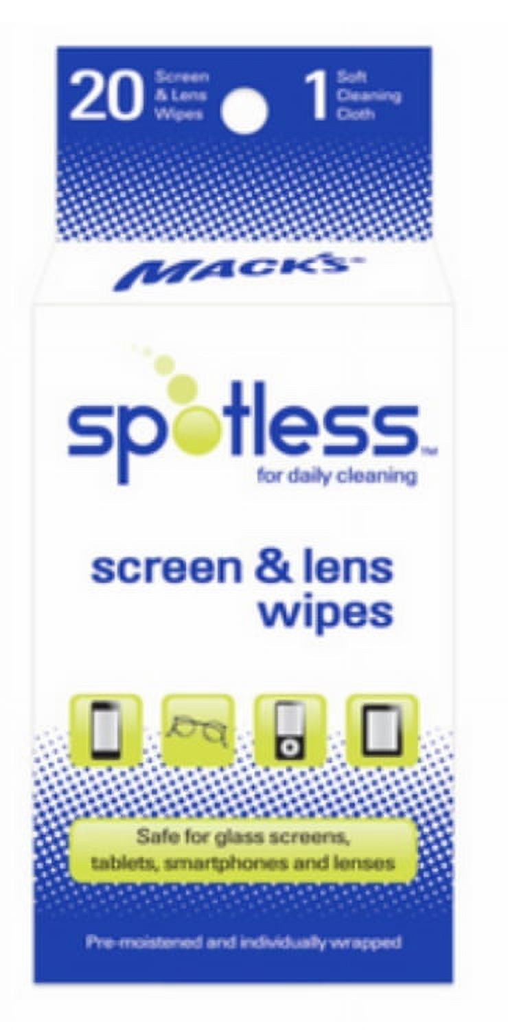 Mack's Spotless Screen and Lens Wipes - 2 Packs of 20 Pre-Moistened ...