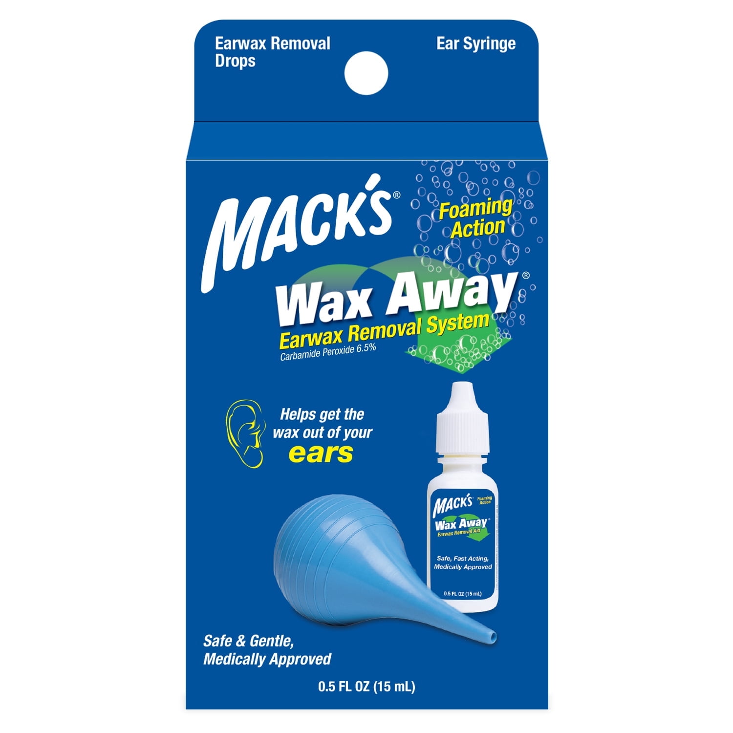 Mack's Wax Away Ear Wax Removal System - 0.5 FL OZ Ear Drops with Ear ...