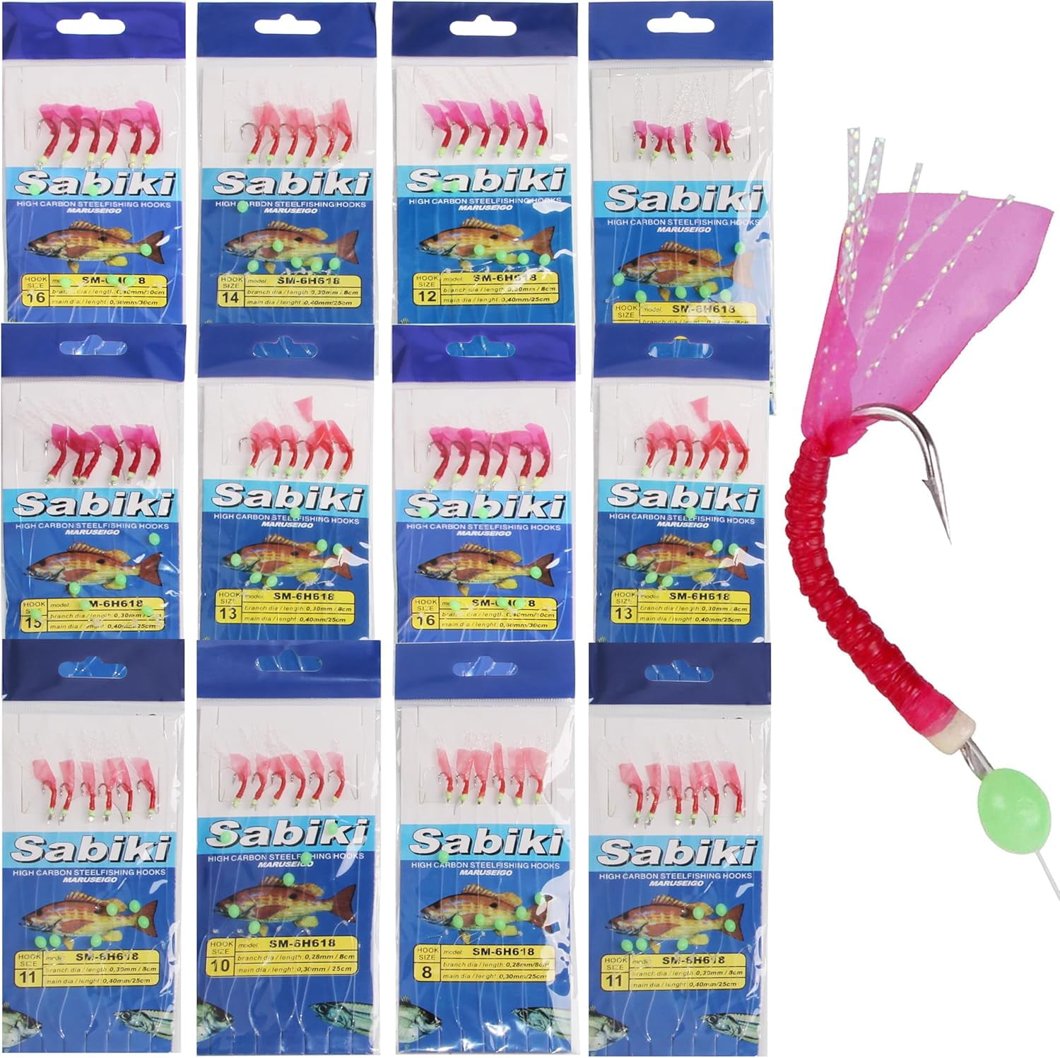 Mackerel Rigs Fishing Bait Rigs Glow 12Pack Assorted Rigged Hook ...