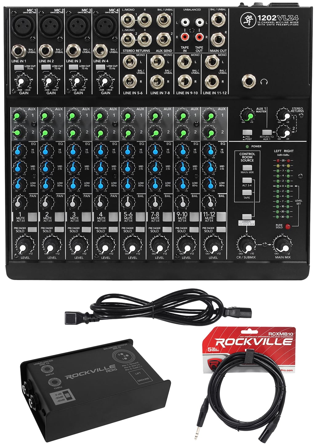 Mackie 1202VLZ4 12-channel Analog Low-Noise Mixer w/4 ONYX Preamps+DI ...