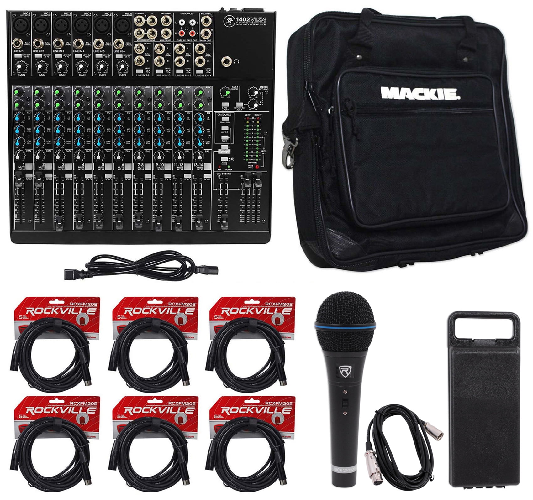 Mackie 1402VLZ4 14 Channel Compact Pro Studio Mixer+Travel Bag+(6) XLR ...
