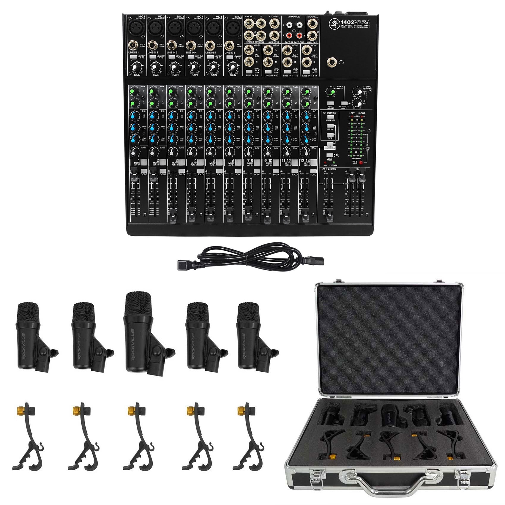 Mackie 1402VLZ4 14-channel Analog Mixer w/ 6 ONYX Preamps+5 Piece Drum ...