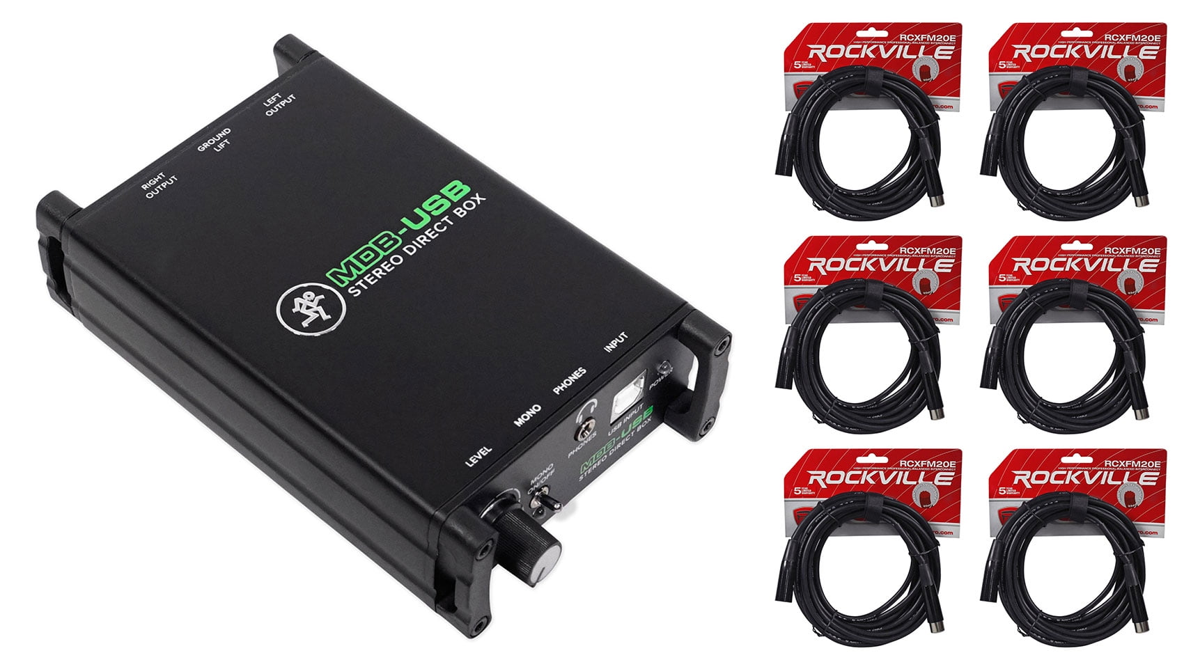 Mackie MDB-USB Stereo USB Direct Box DI Box For PC + (6) XLR Cables ...