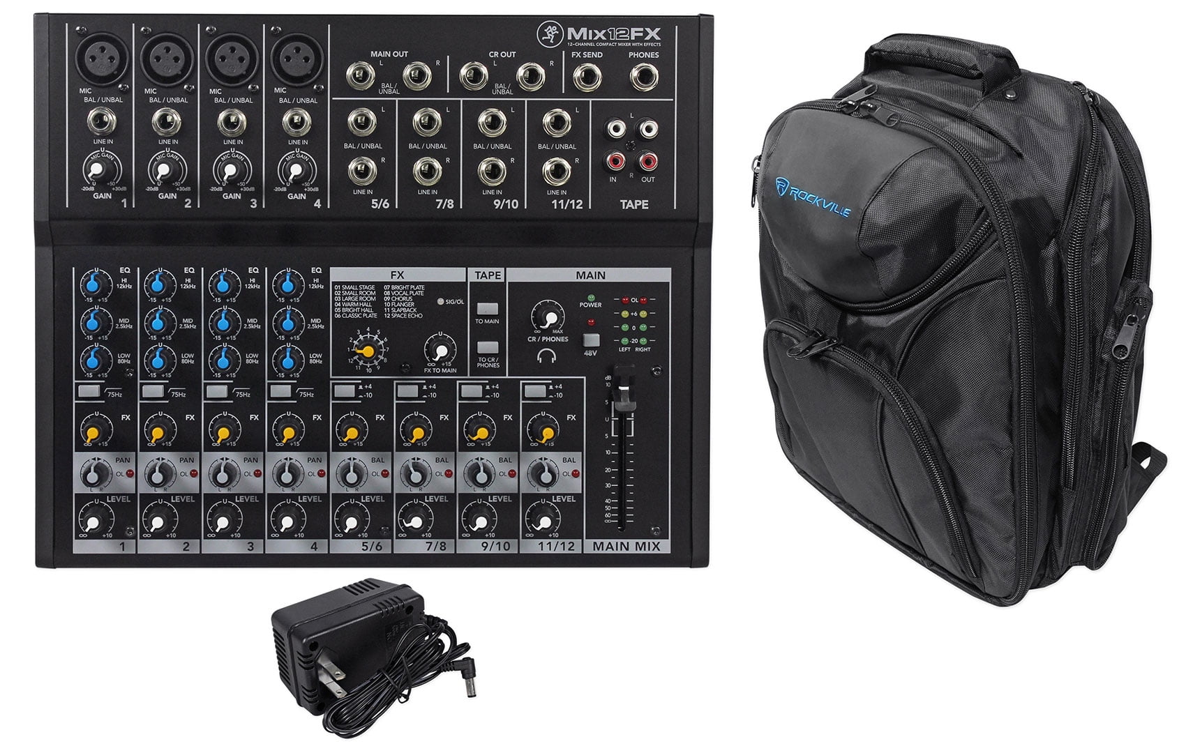 Mackie Mix12FX 12-Channel Compact Mixer w/ Effects+ Backpack Carry Case ...