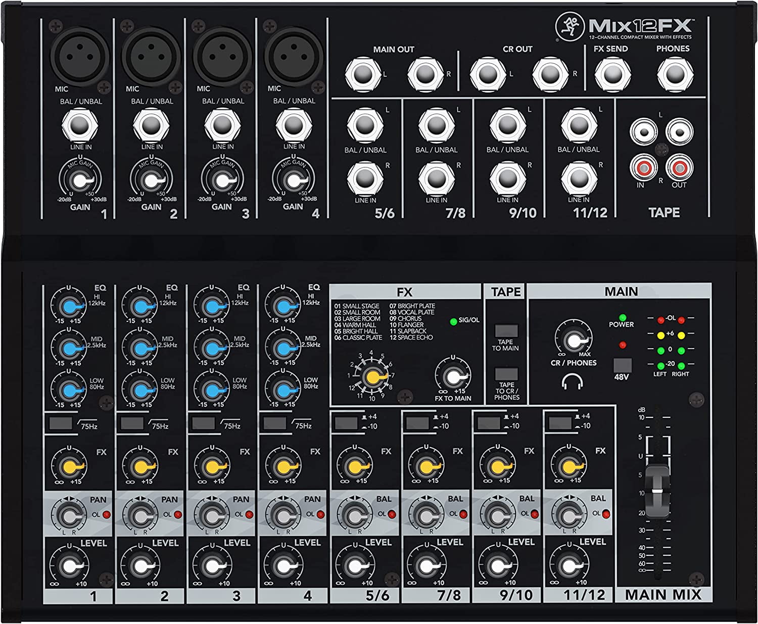 Mackie Mix12FX Mix Series, 12-Channel Compact Effects Mixer with Studio ...