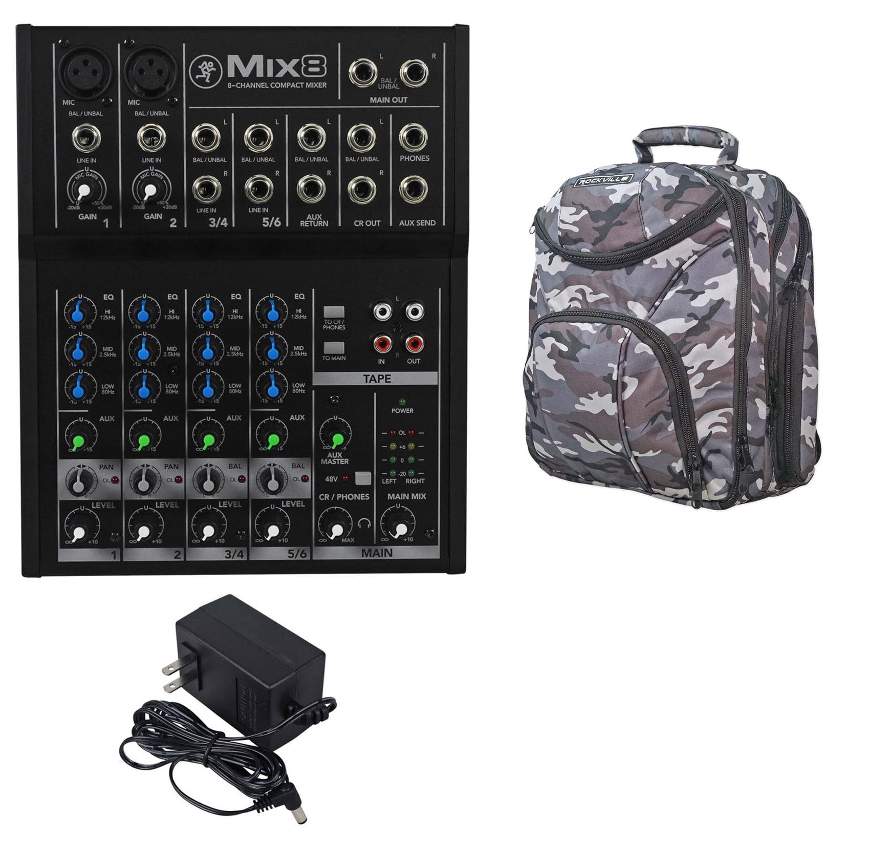 Mackie Mix8 8 Channel Compact Mixer + CAMOPACK Carry Bag - Walmart ...