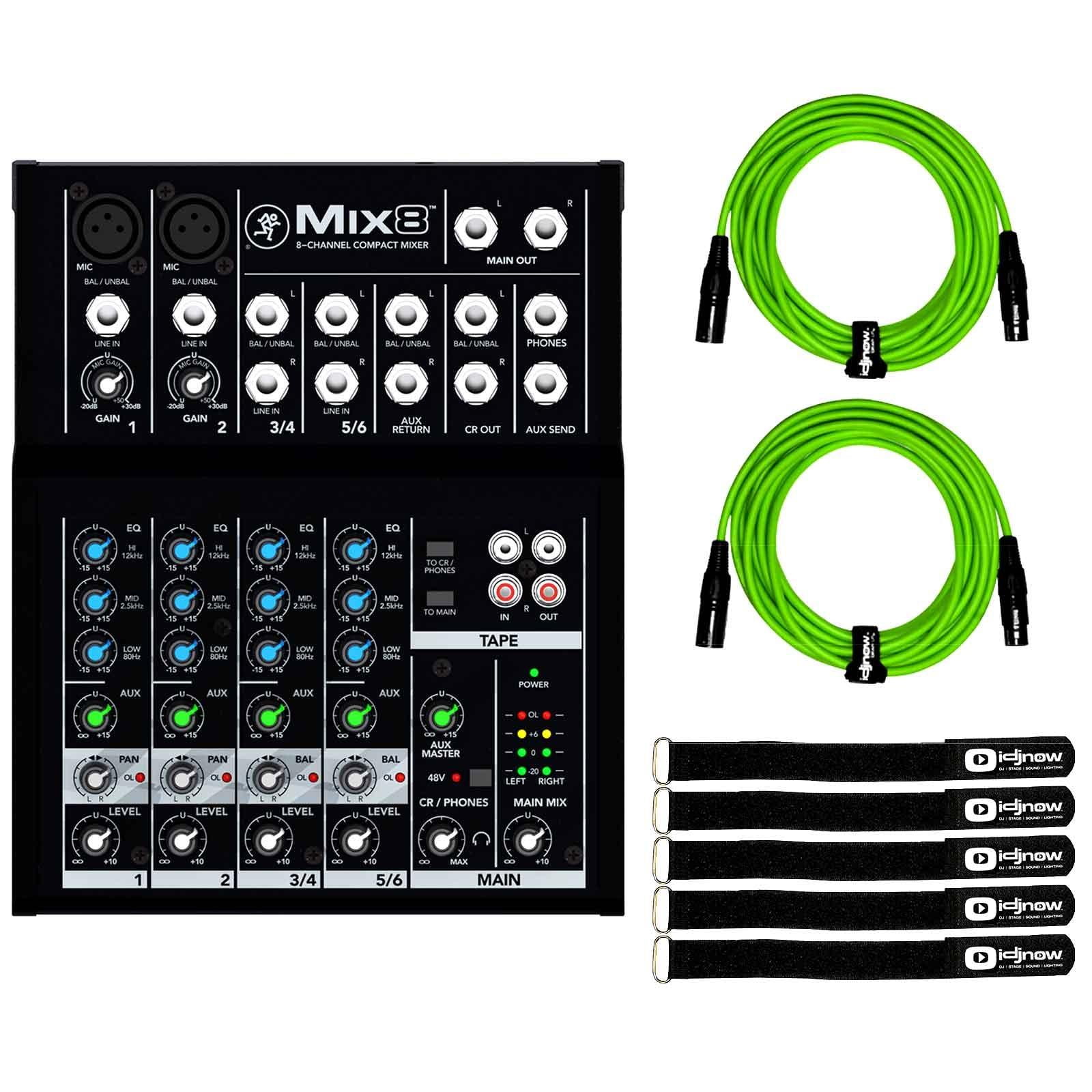 Mackie Mix8 8-Channel Compact Mixer with 10FT Green Sure-Fit XLR Cables ...