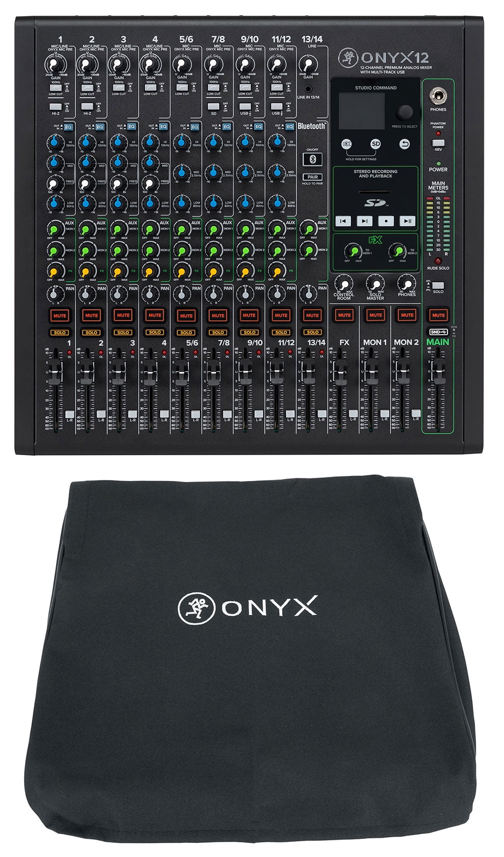 Mackie ONYX12 12-Channel Analog Mixer w/USB/3-Band EQ/Bluetooth+Dust ...