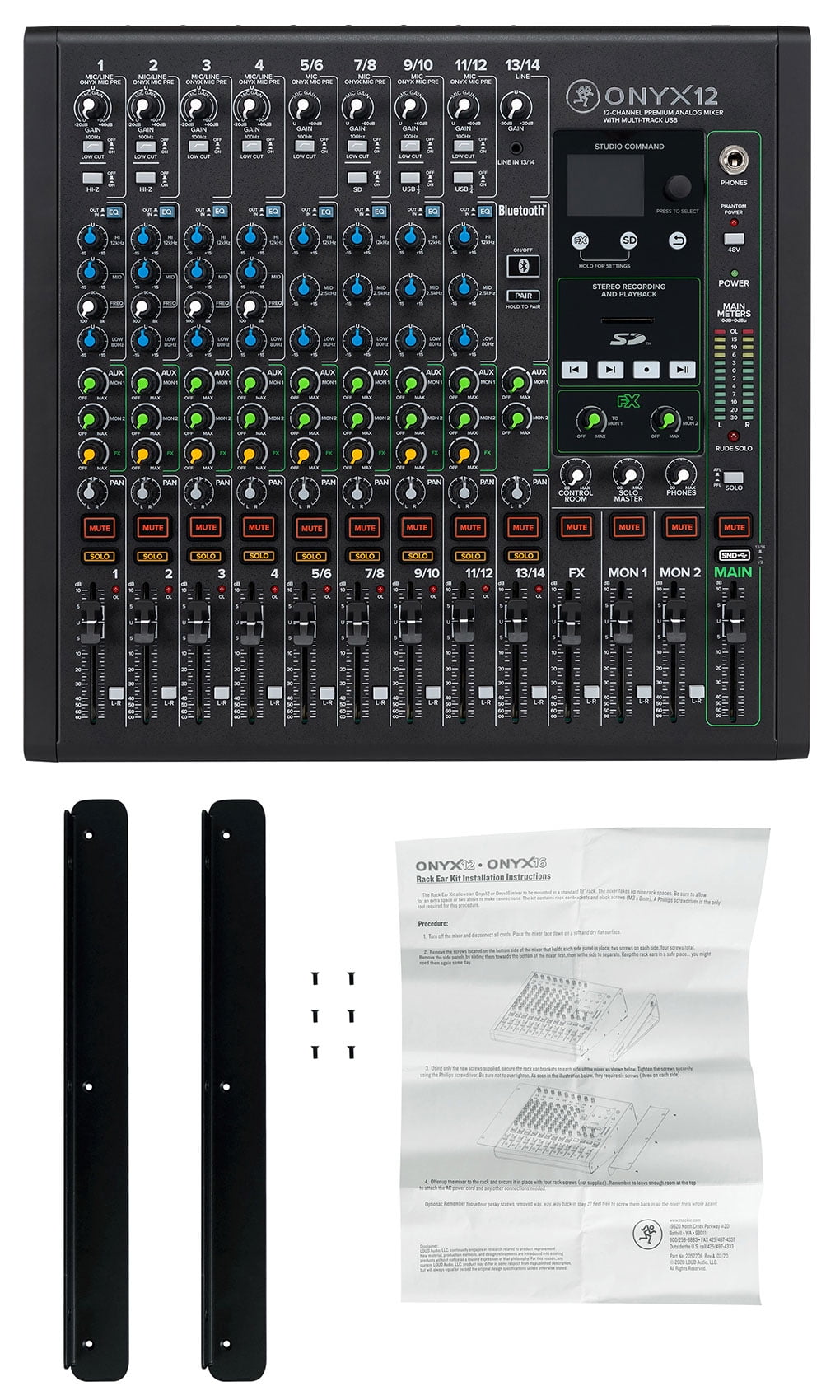 Mackie ONYX12 12-Channel Analog Mixer w/USB/3-Band EQ/Bluetooth+Rack ...