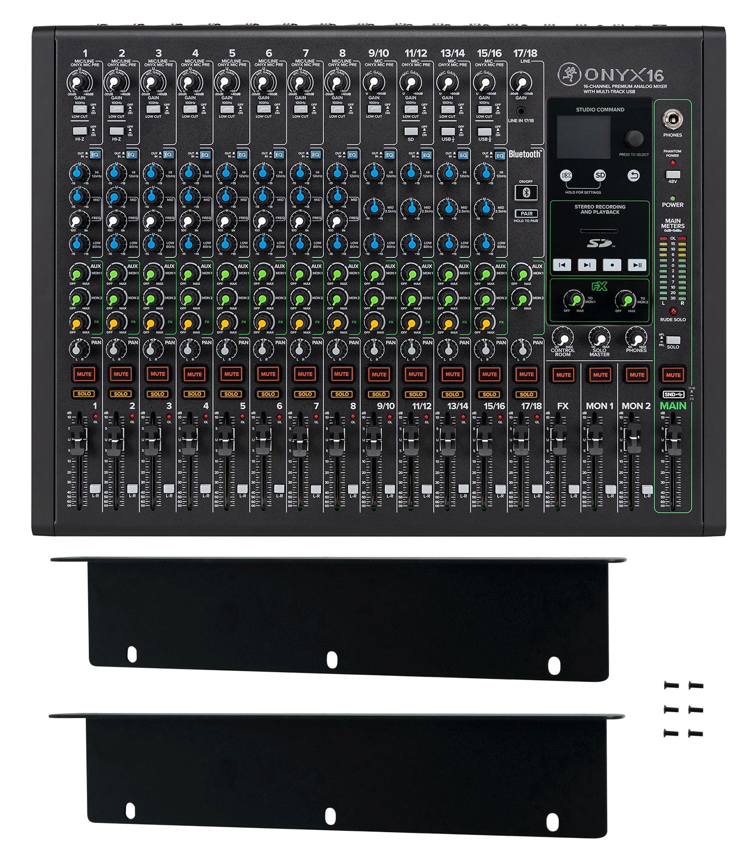 Mackie ONYX16 16-Channel Analog Mixer w/USB/3-Band EQ/Bluetooth+Rack ...