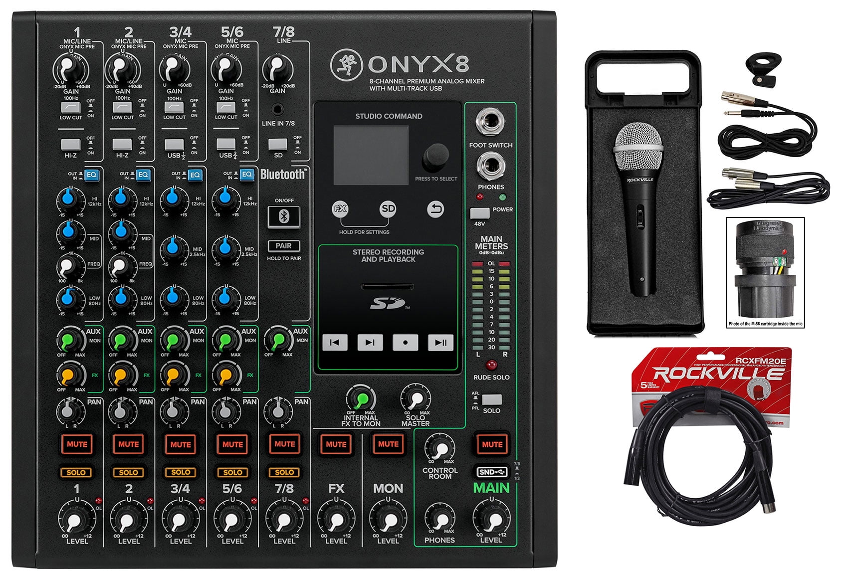 Mackie ONYX8 8-Channel Analog Mixer w/USB/3-Band EQ+Bluetooth ...