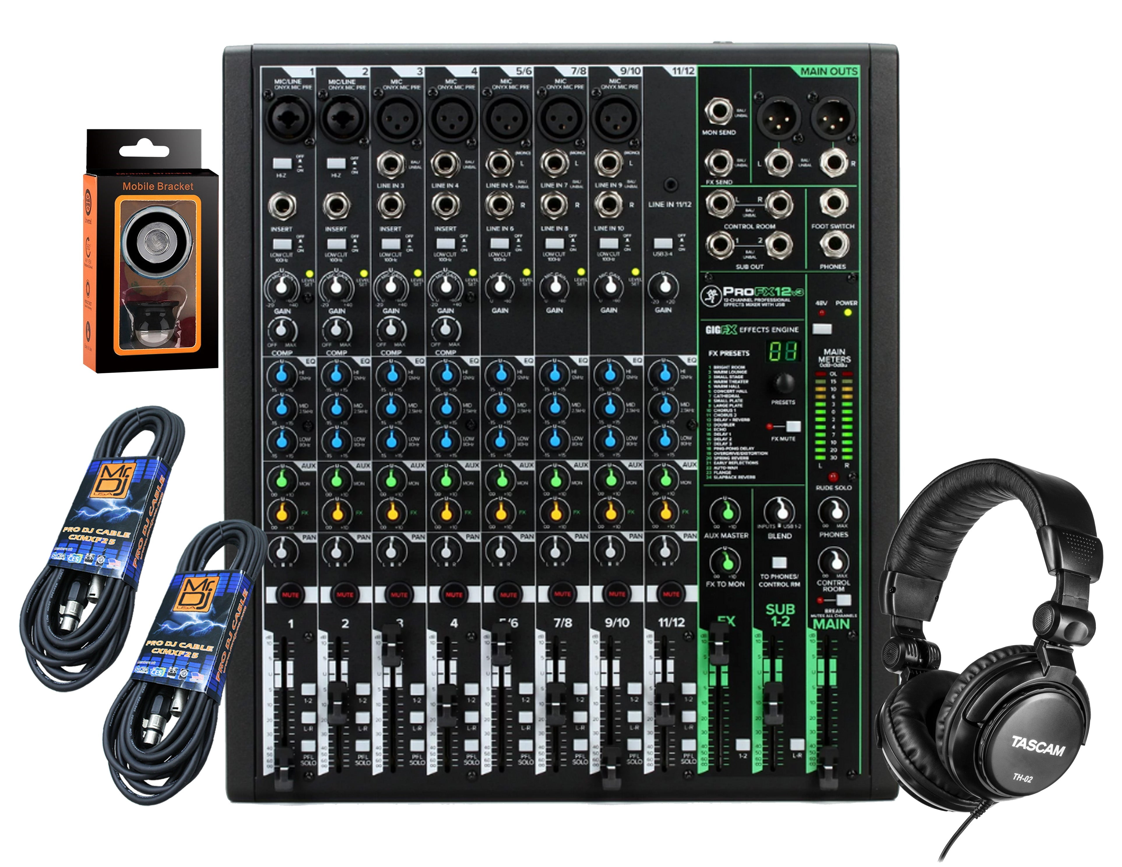 Mackie ProFX12v3 12-Channel USB Mixer, Pro TH02 Headphone, XLR Cable ...